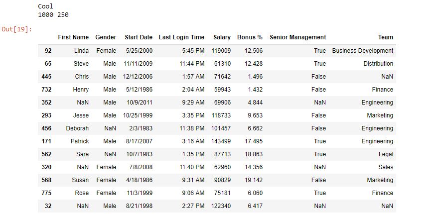 Python Pandas Dataframe sample 